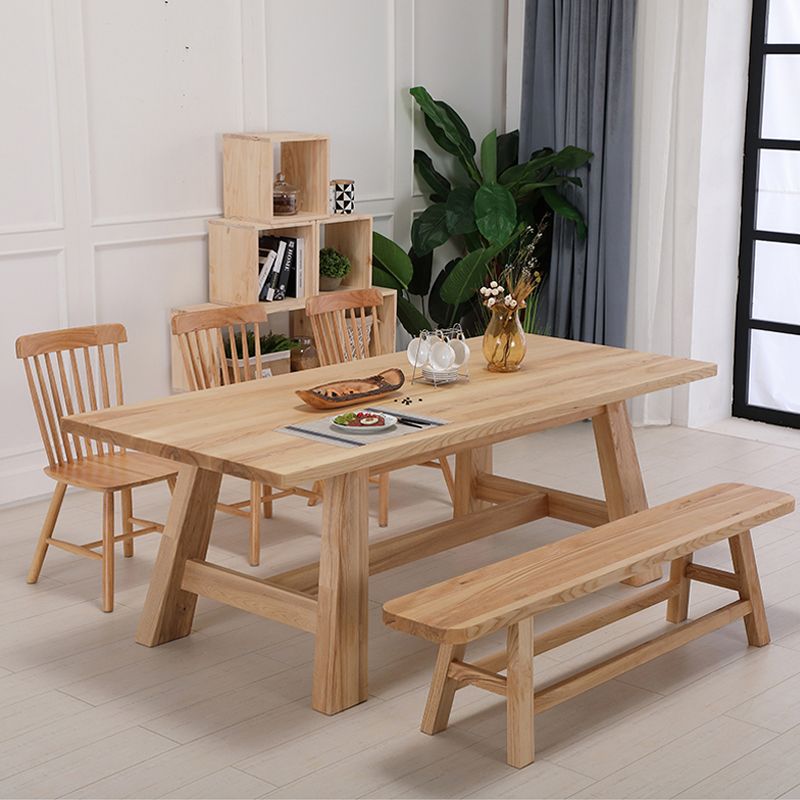 Modern Solid Wood Kitchen Dining Table Khaki Rectangle Shape Dining Table with Trestle Base ...