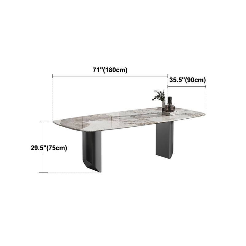 Modern Style Dining Table Sintered Stone Rectangle Table with Stainless Steel Base - Clearhalo
