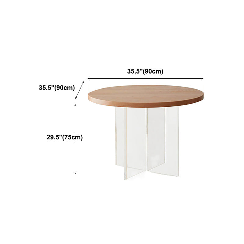 Pine and Acrylic Round Dining Table Modern Natural Dinner Table Kitchen Home - Clearhalo
