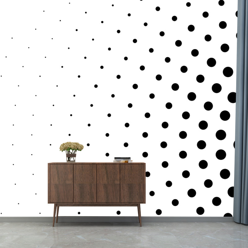 Modern Polka Dots Radial Mural Black and White Moisture Resistant Wall ...