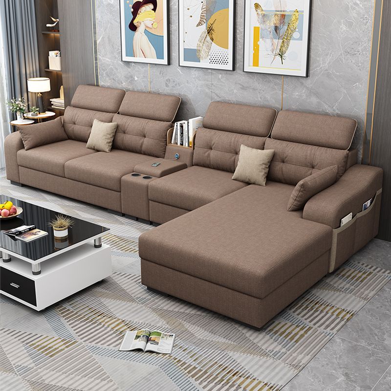 Recessed Arm Pillowed Back Cushions Sofa and Chaise Linen/Faux Leather ...