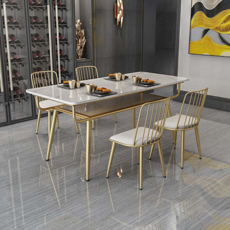 Traditional Luxury Dining Table Rectangle 4 Legs Dining Table with Gold ...