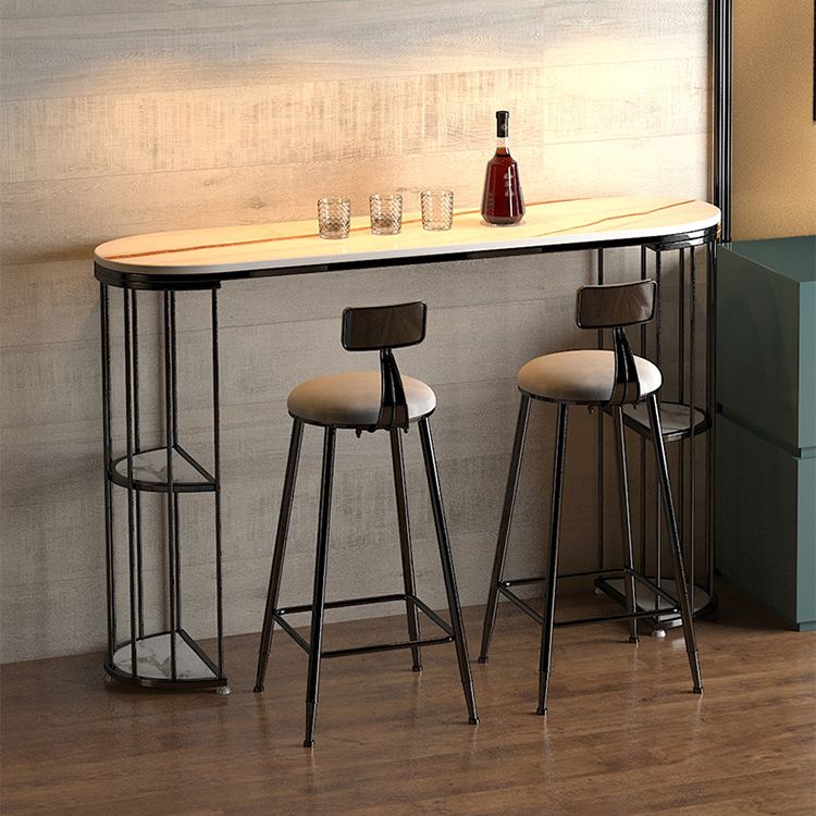 Sintered Stone Top Oval Bar Table Luxurious Bistro Table with Storage ...