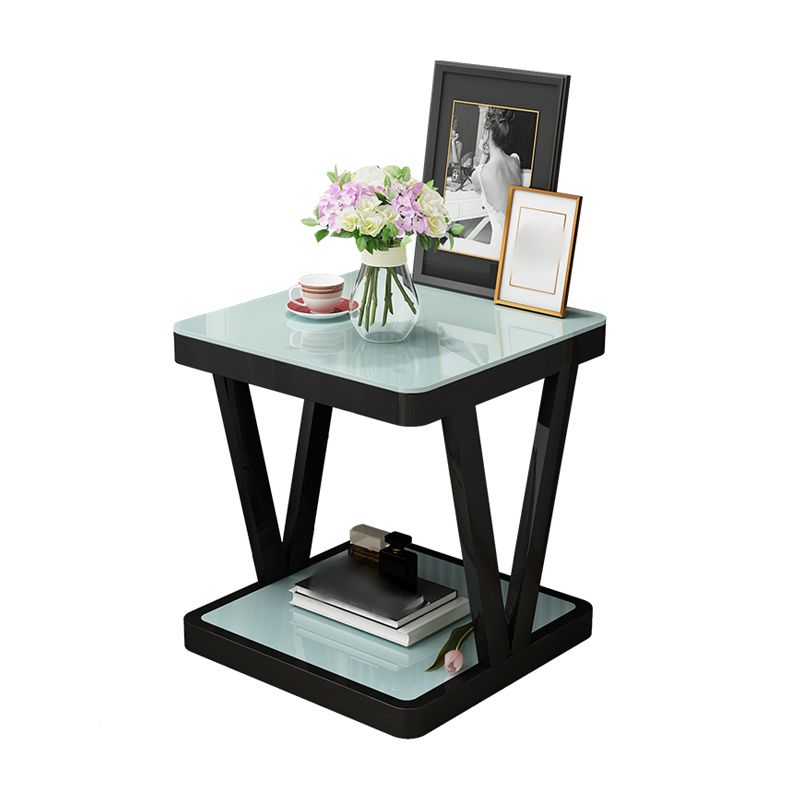 Glass Top Night Table Open Storage Steel Modern 2-Shelf Nightstand in ...