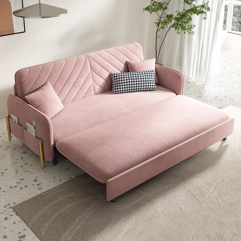 31.49" Wide Pink Sleeper Sofa Velvet Sofa Bed with Detachable Mattress ...