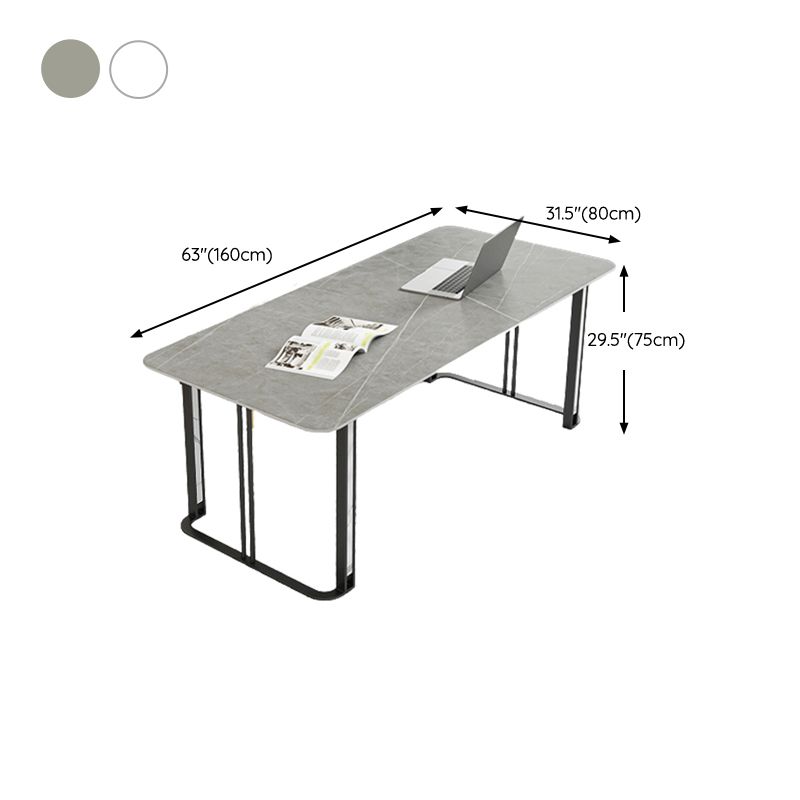 Contemporary Curved Office Desk Antique Finish Computer Desk with Metal ...