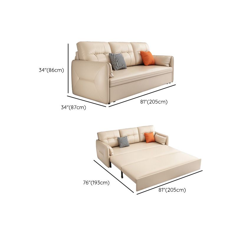 Glam Square Arms Futon And Mattress Faux Leather Sleeper Sofa in Beige ...
