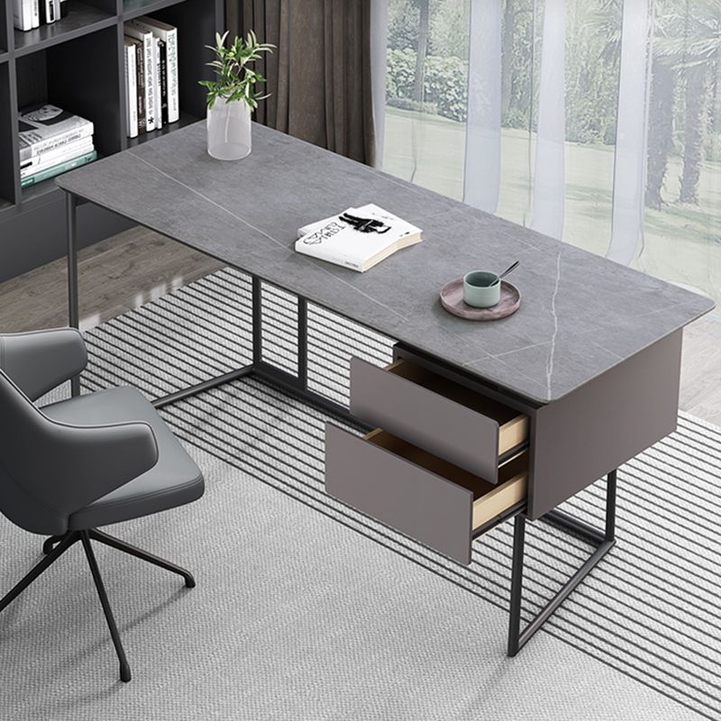 Modern Stone Top Office Desk Rectangle Task Desk with 2 Drawers for ...