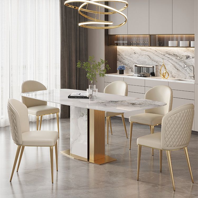 Glam Dining Table Set 1/4/5/7 Pcs Stone Dining Table with Armless ...