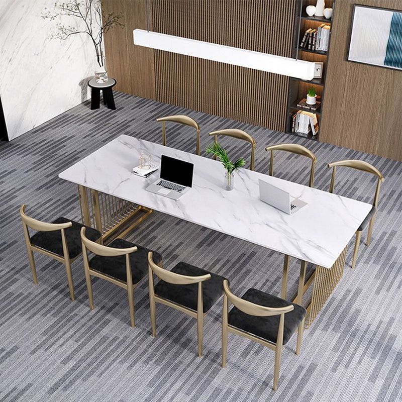 Rectangular Shaped Modern Office Table Stone Writing Desk in White ...