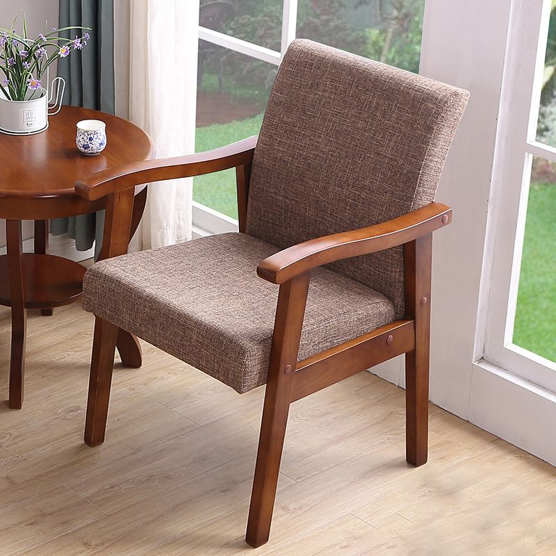 Upholstered Arm Chair Solid Back Single Dining Arm Chair with Wood Legs ...