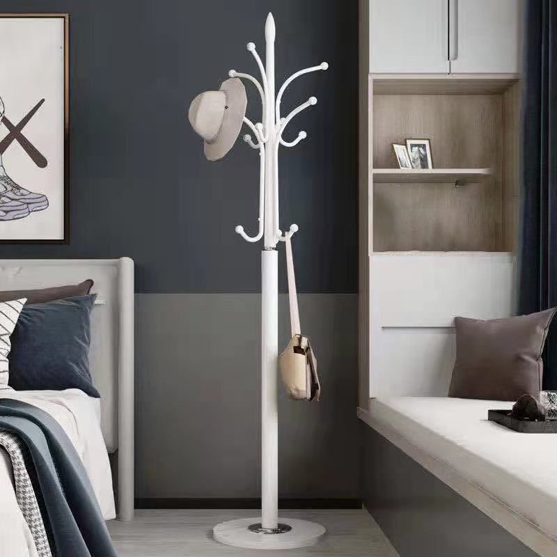 White Metal Single Pole Marble Base Hall Tree Entry Hall Tree with ...