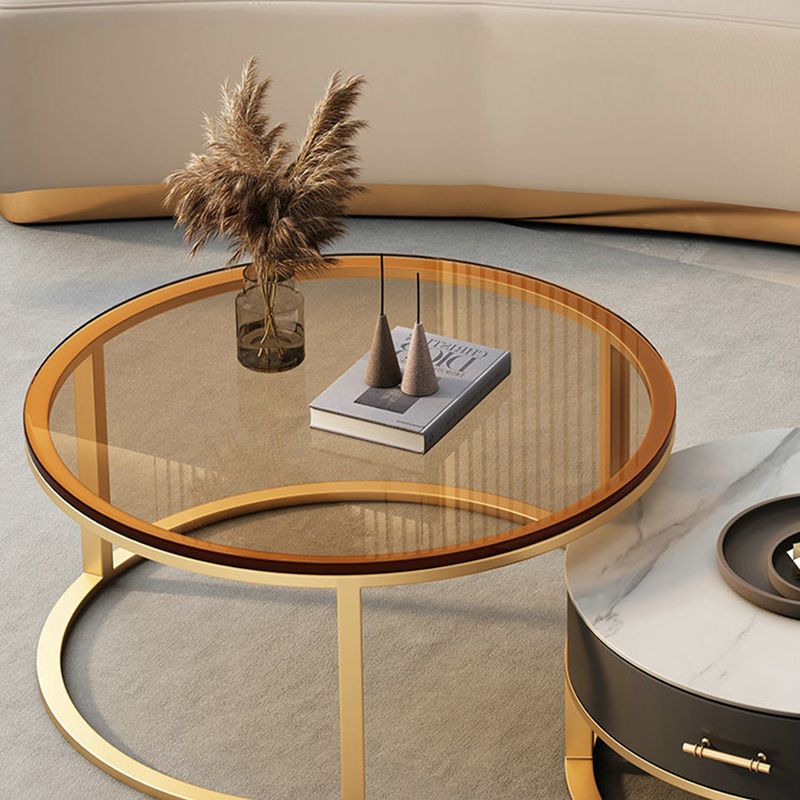 Glass Top Coffee Table Set Frame Cocktail Table with Storage Drawers ...
