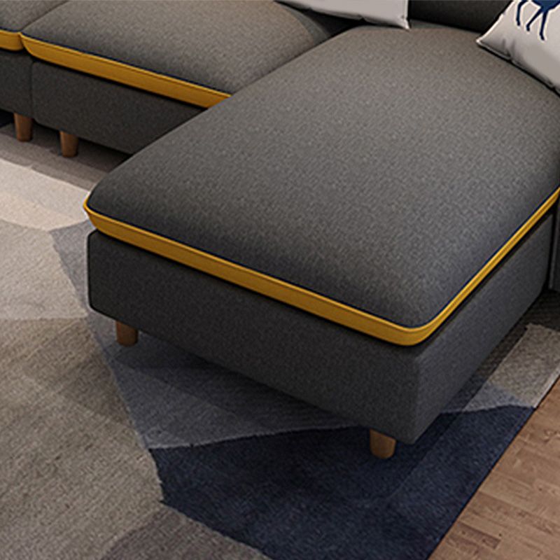 L-Shape High Back Sectional Slipcovered Straight Arm Sofa with Storage ...