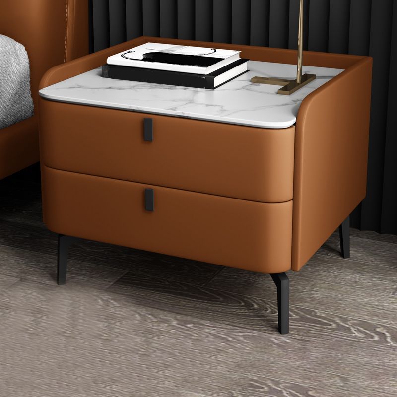 Modern 20-inch Tall Solid Wood Night Table 2-Drawer Stone Top ...
