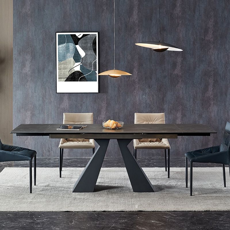 Modern Gray Dining Table Rectangle Sintered Stone Dining Table with ...