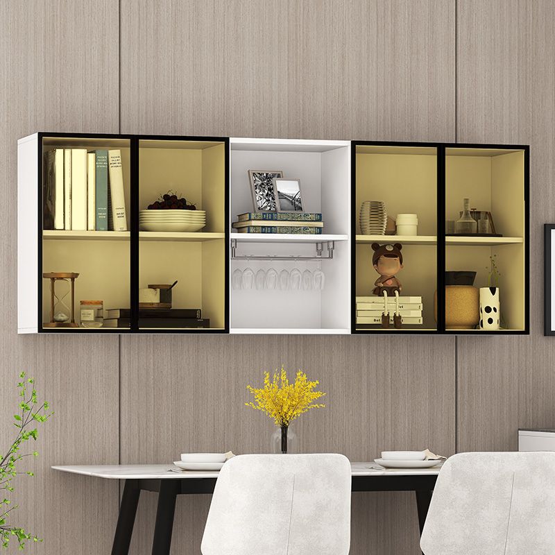 Contemporary Wall Mounted Display Stand Faux Wood Buffet Cabinet for ...