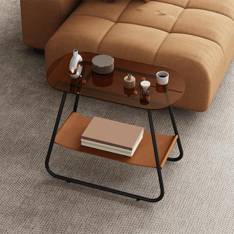 Elliptical Glass Sled Side Table 20.9"tall 1-Shelf End Table - Clearhalo