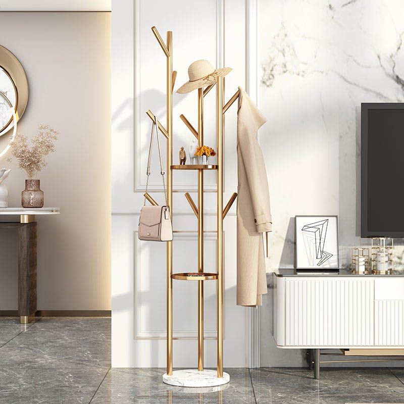 Marble Base Entry Hall Tree Modern Metal Coat Rack with 2 Shelves ...