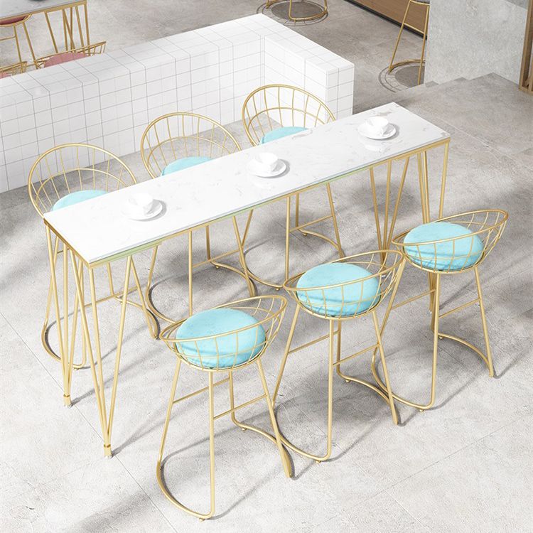 Glam Style Rectangle Bar Table Faux Marble 4 Legs Bar Wine Table ...