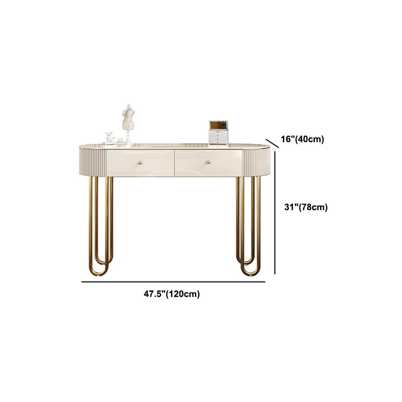 Glam Vanity Set, 2 Storage Drawers with Padded Stool in Beige - Clearhalo