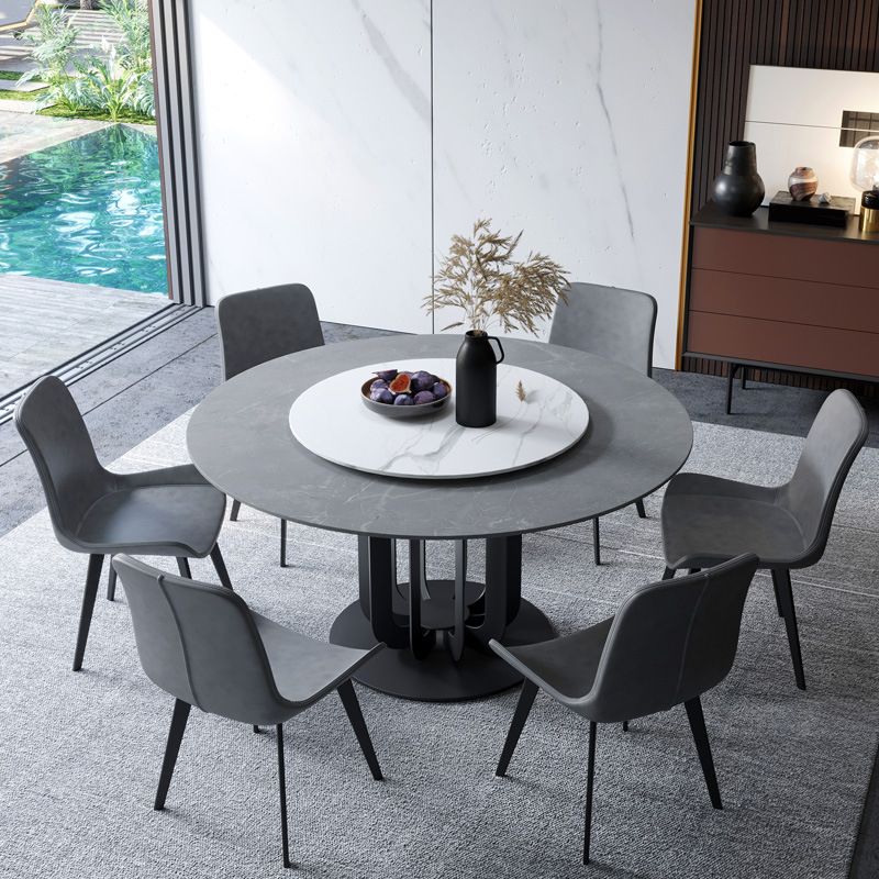 Round Stone Dining Table Modern Turntable Furniture with Pedestal Base ...
