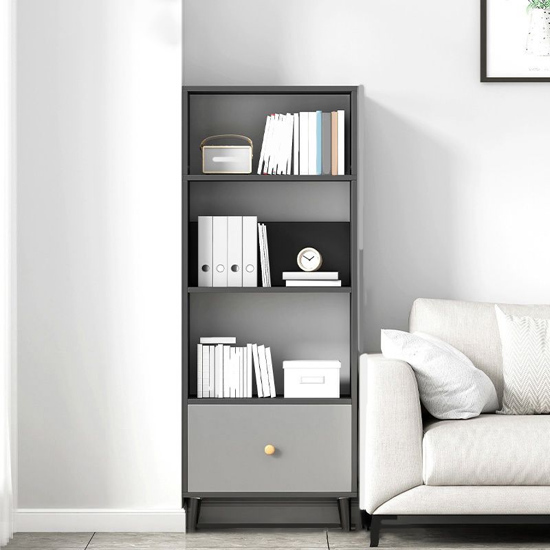 Gray Engineered Wood Bookcase Open Back with Shelves Bookshelf Vertical ...