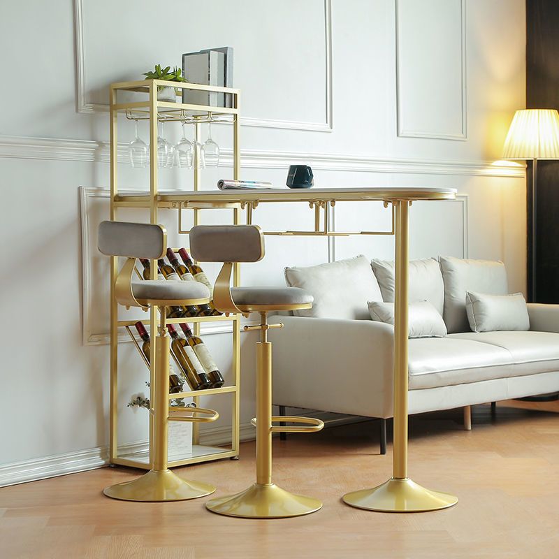 Specialty Marble Top Bar Table Glossy White Glam Pub Table with Wine ...