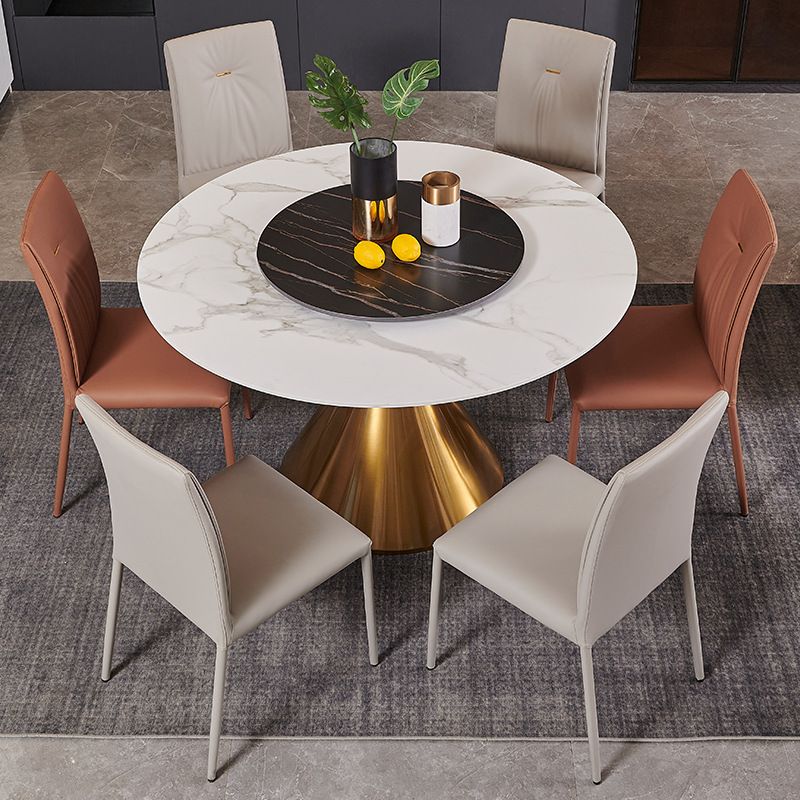 Glam Style Dining Round Table Sintered Stone Table with Turntable for ...