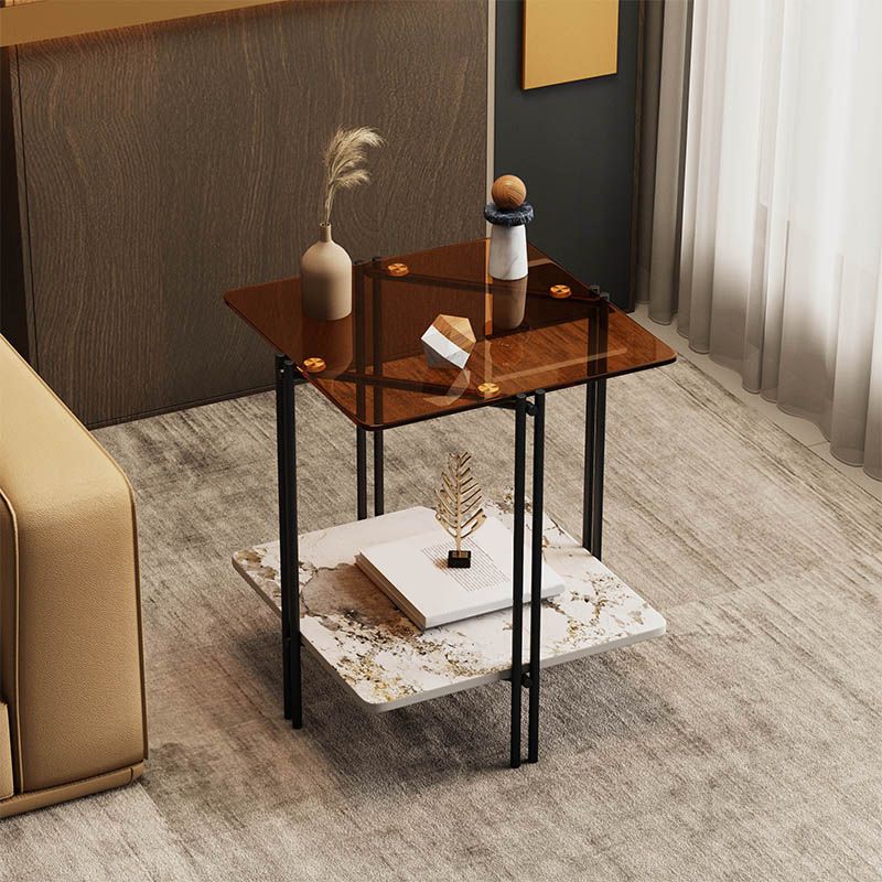 Modern Square Corner Table 4 Legs Side End Table with Storage - Clearhalo