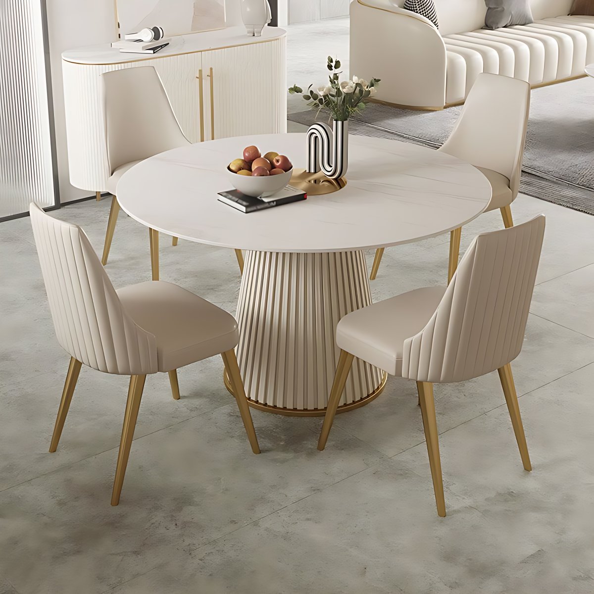 Modern Round Stone Dining Table White Dining Table with Pedestal Base ...