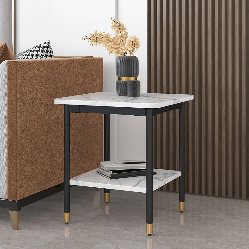 Contemporary Square Slate Top End Table Metal 4 Legs Side Table - Clearhalo