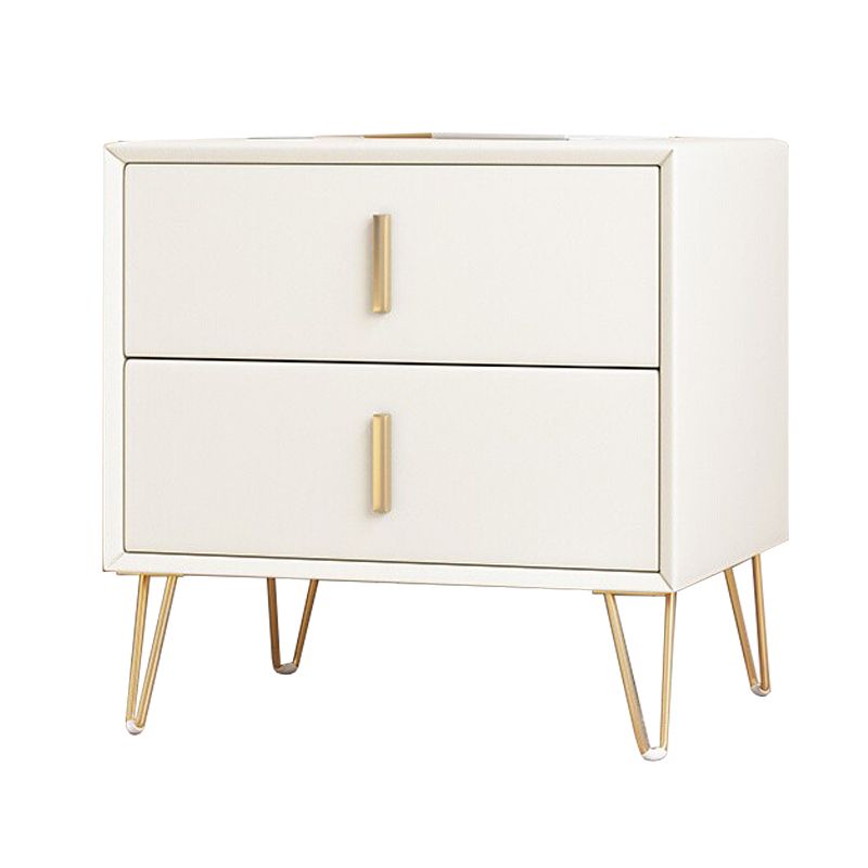 Glam 20 Inch H Night Table 2-Drawer Solid Wood Faux Leather Nightstand ...
