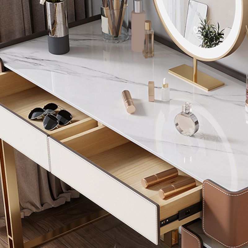 White Slate Vanity Set Metal Table Legs with 2/5 Drawers Dresser ...