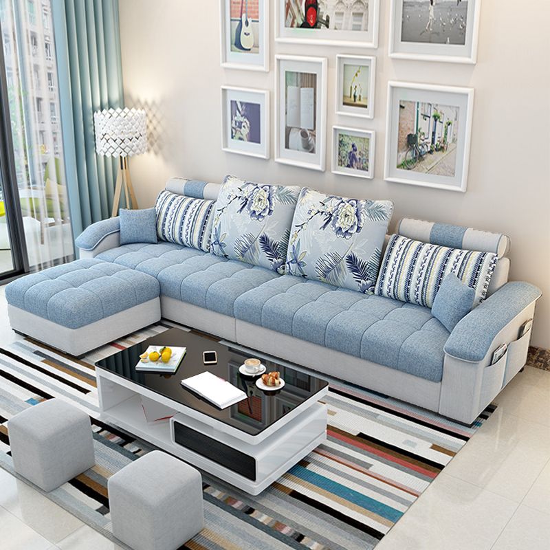Nordic Linen Loose Back Sofa & Chaise, 108.66" W x 57.09" D x 31.5" H ...