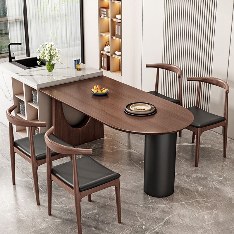 Free Form Dining Table Modern Double Pedestal Table for Kitchen - Clearhalo