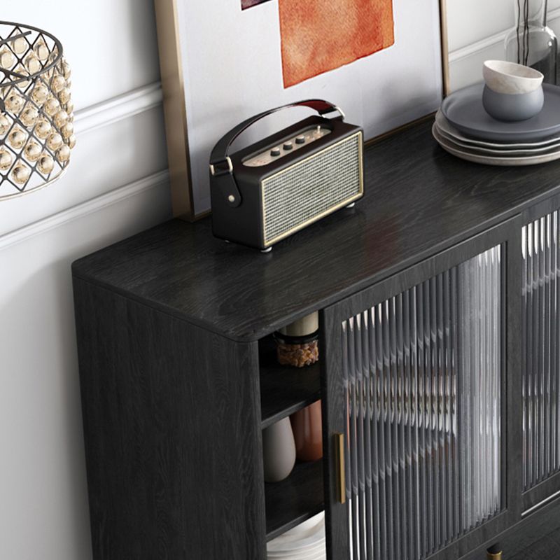 Glam 2-drawer Dining Buffet 61"L Black Sliding Door Buffet Table with ...