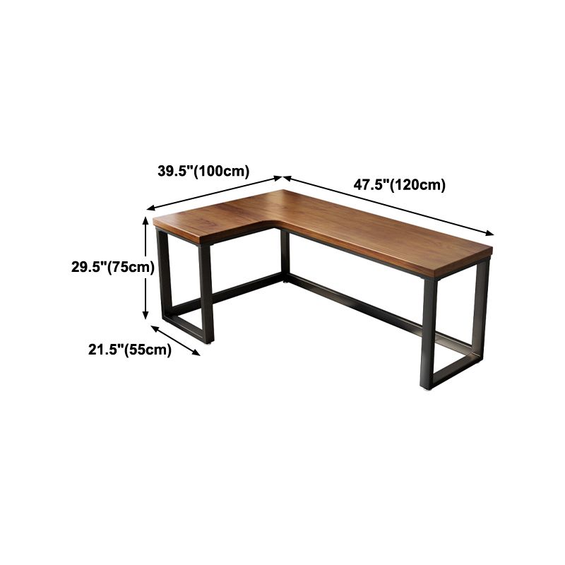 L-Shape Solid Wood Office Table Industrial Home Working Fixed Table ...