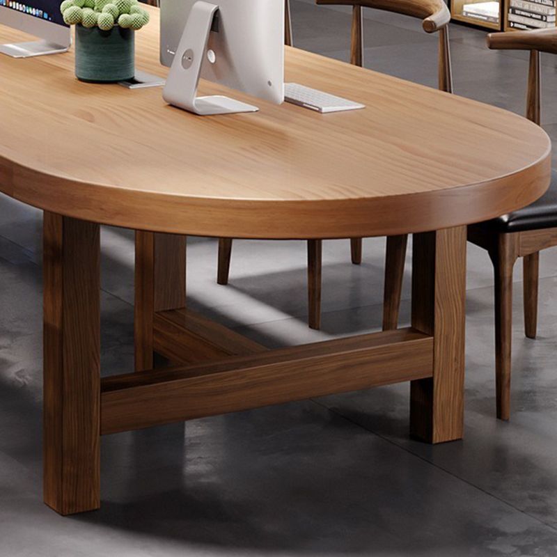 Industrial Oval Writing Desk Solid Wood Sled Base Office Desk - Clearhalo