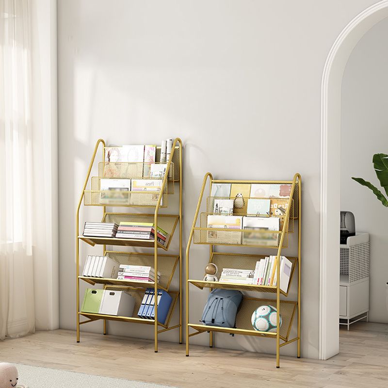 Contemporary Metal Ladder Bookshelf Closed Back Vertical Iron Bookcase ...
