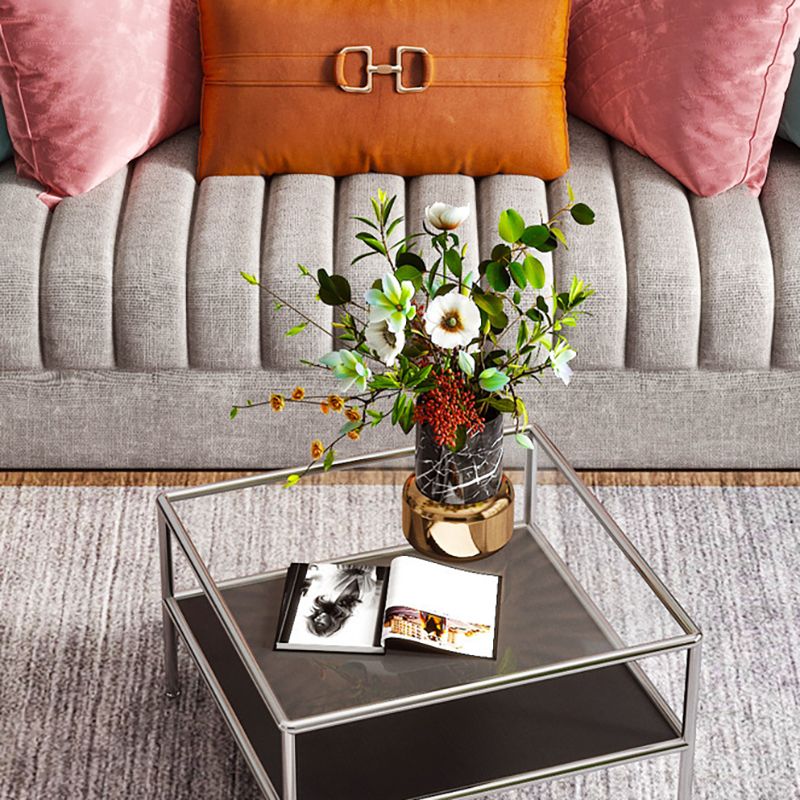 Modern 4 Legs Coffee Table Square Cocktail Table in Brown/Transparent ...