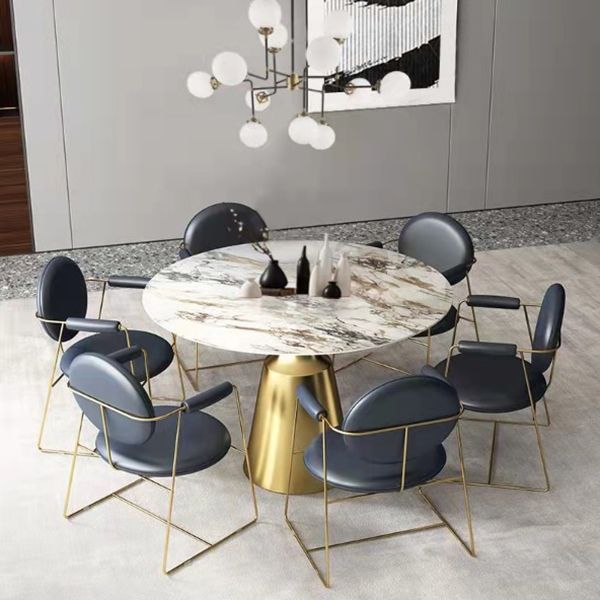 Glam Style Round Stone Top Dining Table Gold Base Dining Table for ...
