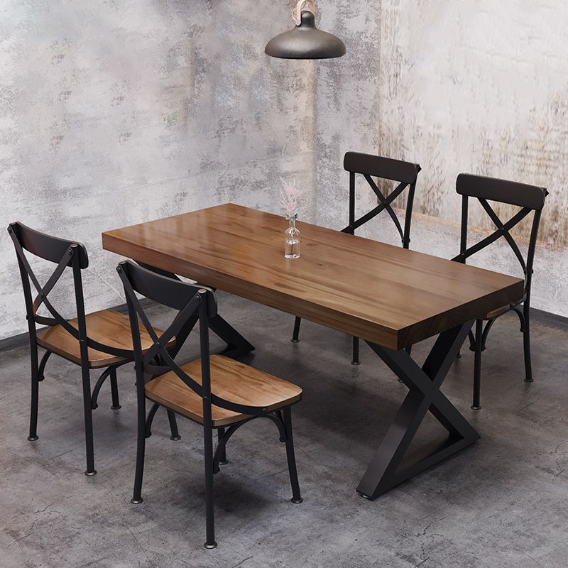 Industrial Style Solid Wood Dining Table Brown Rectangle Table with ...