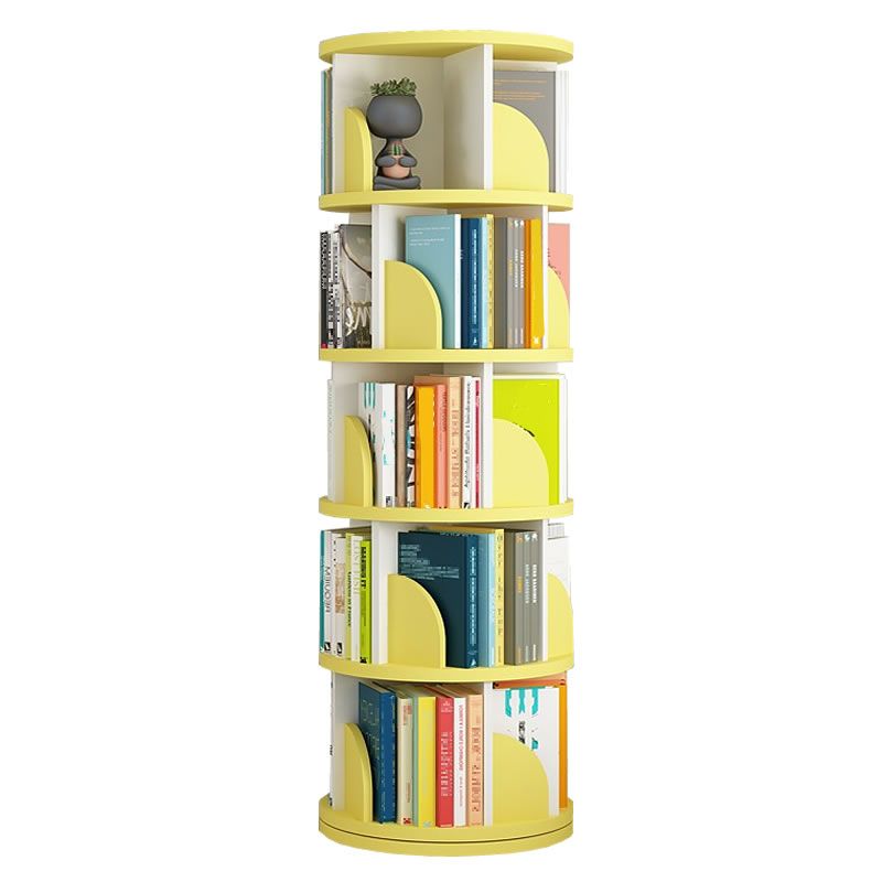 Modern Wooden Rotatable Storage Bookshelf Home Round Bookcase - Clearhalo