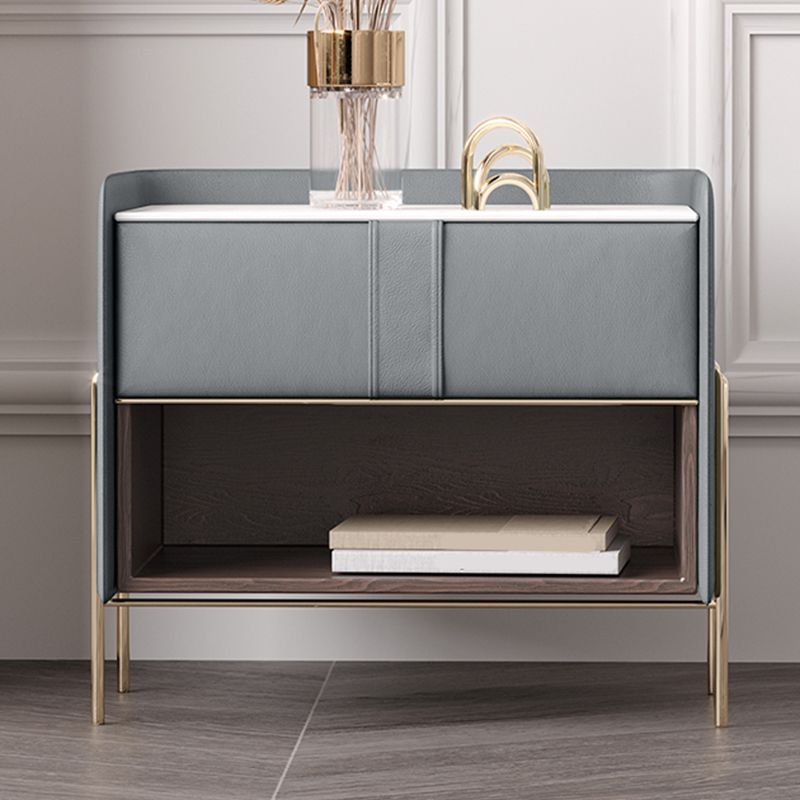 Modern 20 Inch H Nightstand Stone Top Open Storage Faux Leather Night ...