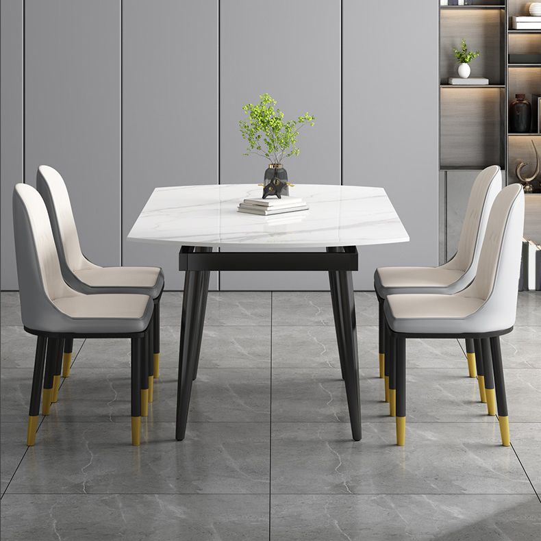 Glam Style Dining Table Stone Top Butterfly Leaf Dining Table - Clearhalo