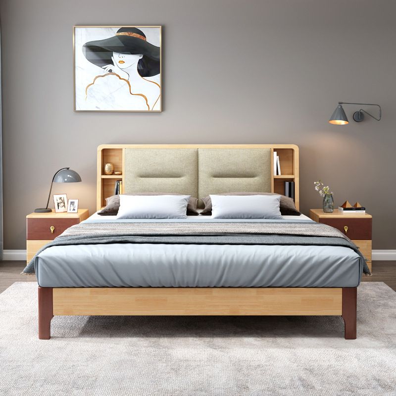 Contemporary Solid Wood Storage with Horizontal Panel Headboard Bed ...