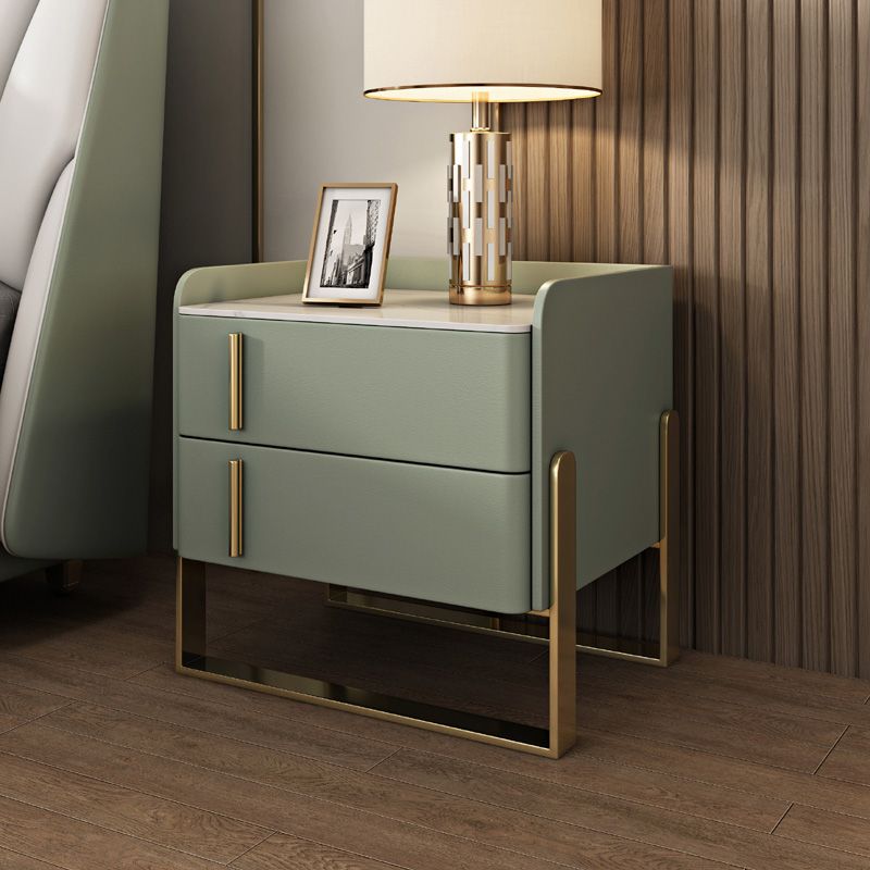 Glam Nightstand with 2 Drawer 20-inch Tall Leather Night Table - Clearhalo