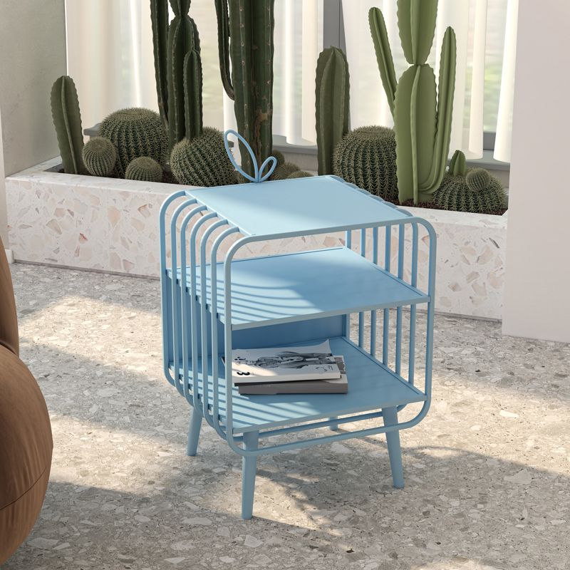 Contemporary Open Storage Nightstand Metal Night Table with 2 Shelves ...