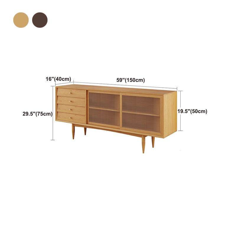 4-Drawer Dining Buffet with Sliding Doors Pine Solid Wood Buffet Stand ...